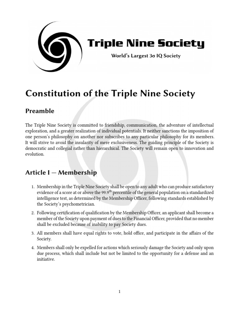 Constitution of The Triple Nine Society | PDF | Voting | Governance