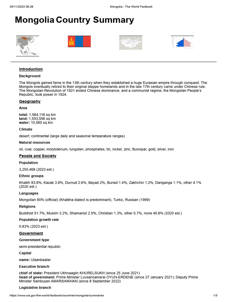 Mongolia - The World Factbook | PDF | Mongolia | Mongols
