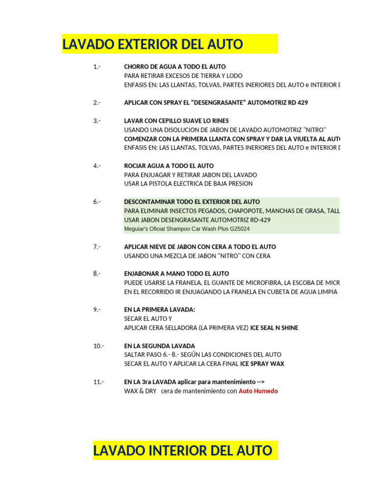 Procedimiento de Lavado de Autos | PDF