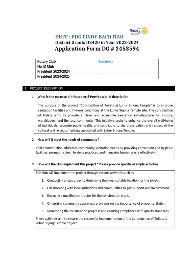 Form Proposal District Grant 2023-2024-1 | PDF | Sanitation