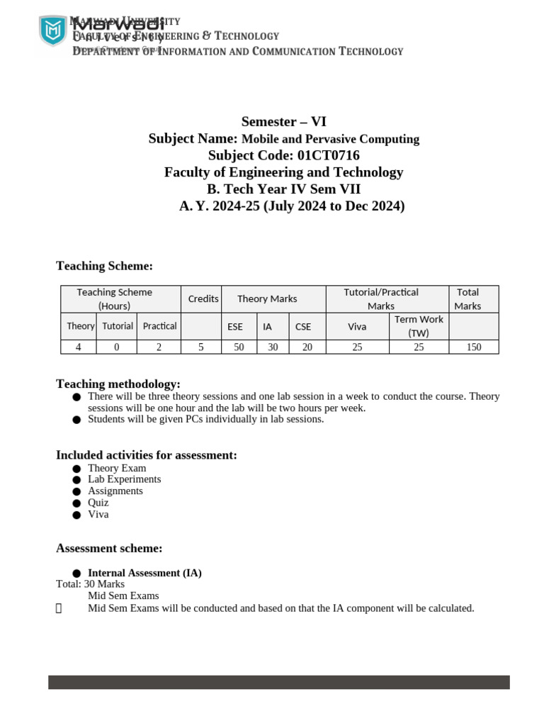MPC (01CT0716) Assessment Scheme | PDF
