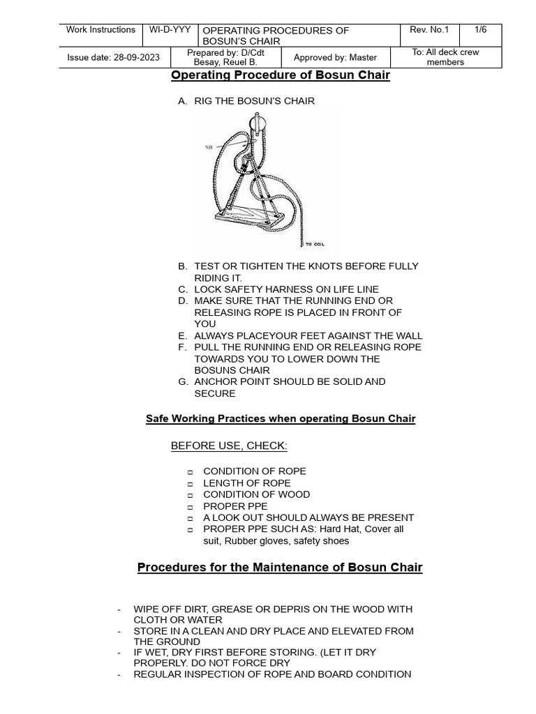 Bosun Chair Operating Procedures Guide | PDF