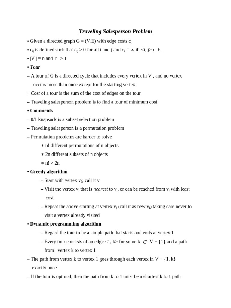 Travelling Salesman | PDF | Vertex (Graph Theory) | Algorithms And Data ...
