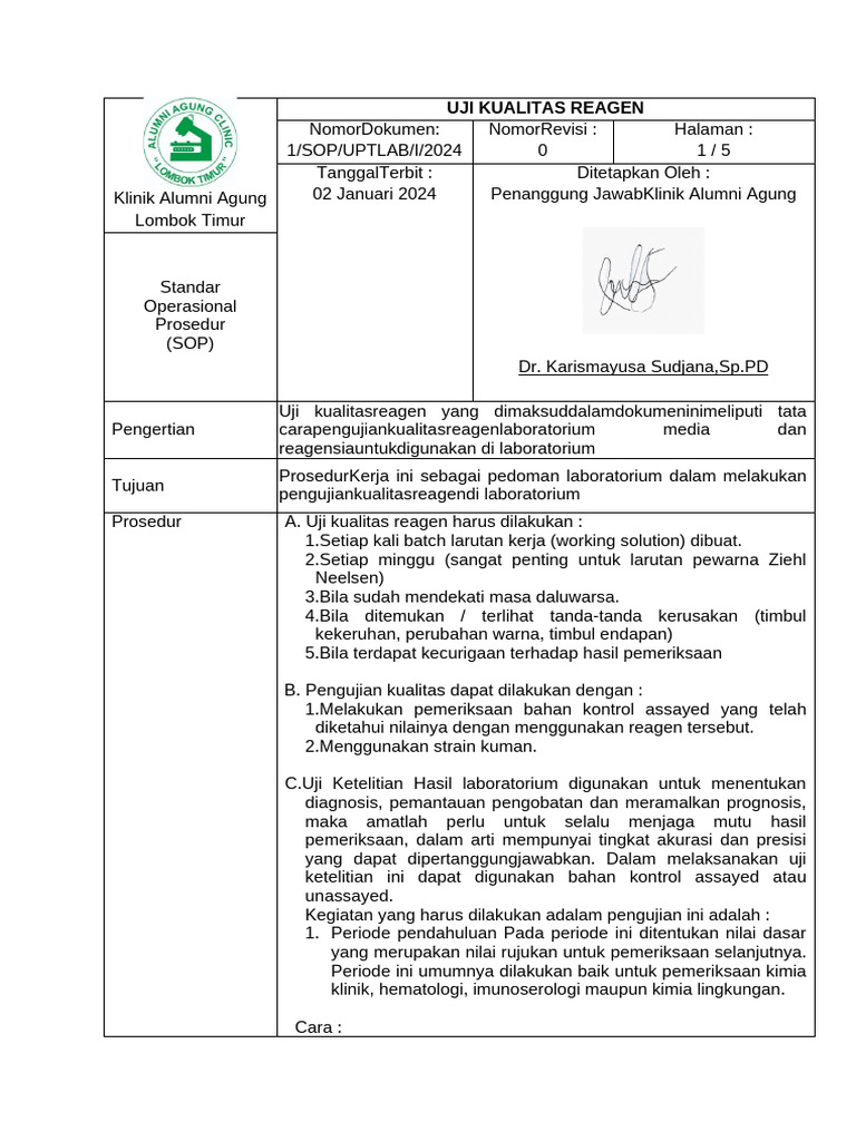 Sop Uji Kualitas Reagen | PDF