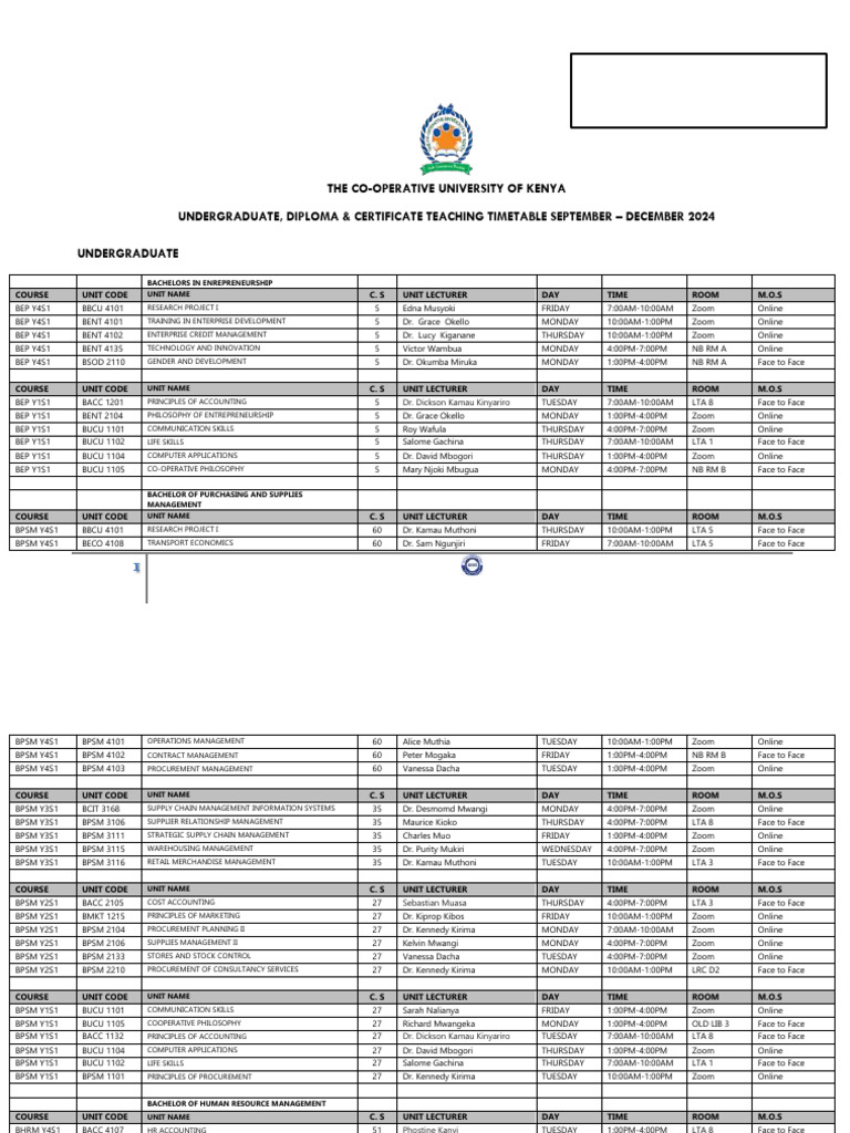 Teaching Timetable September December (FINAL) 2024 | PDF | Business | Economies