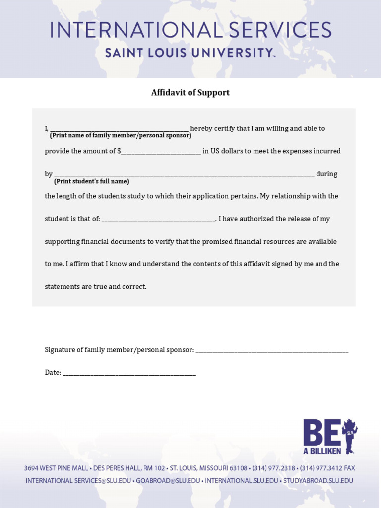 Affidavit of Support for Students | PDF