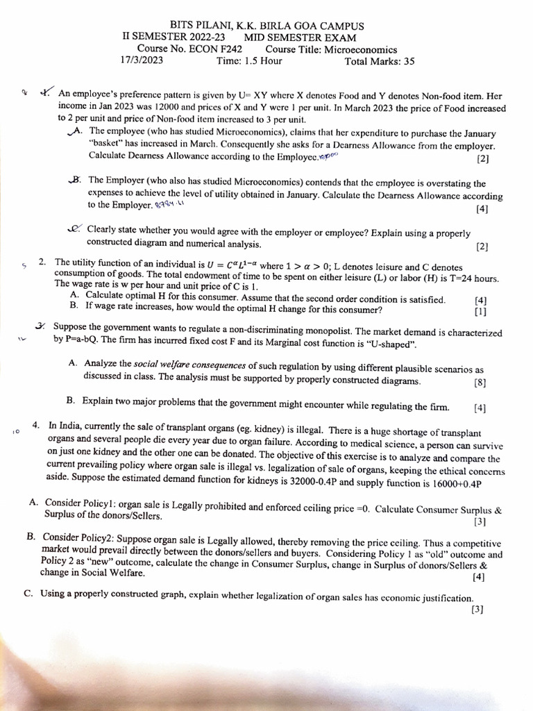 Micro Mid-Sem 2022, 23 | PDF | Microeconomics | Economic Surplus