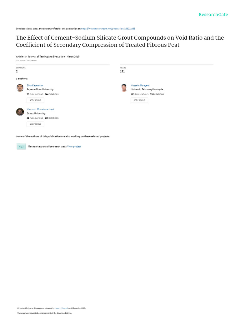 The Effect of Cement-Sodium Silicate Grout Compounds On Void Ratio and ...