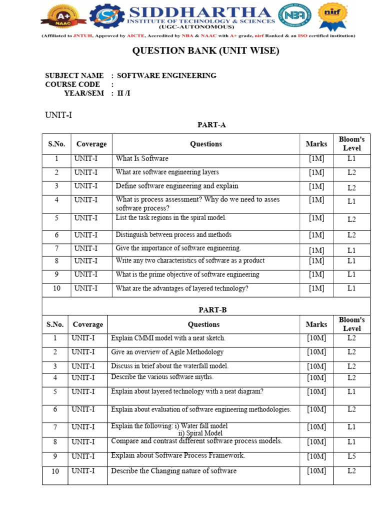 SE QUESTION BANK.... | PDF | Unified Modeling Language | Software Development Process
