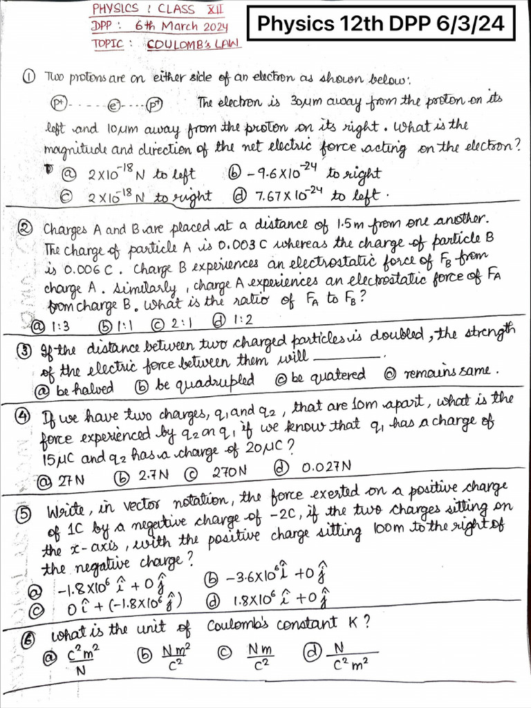 Physics 12th DPP 6-4-24 | PDF