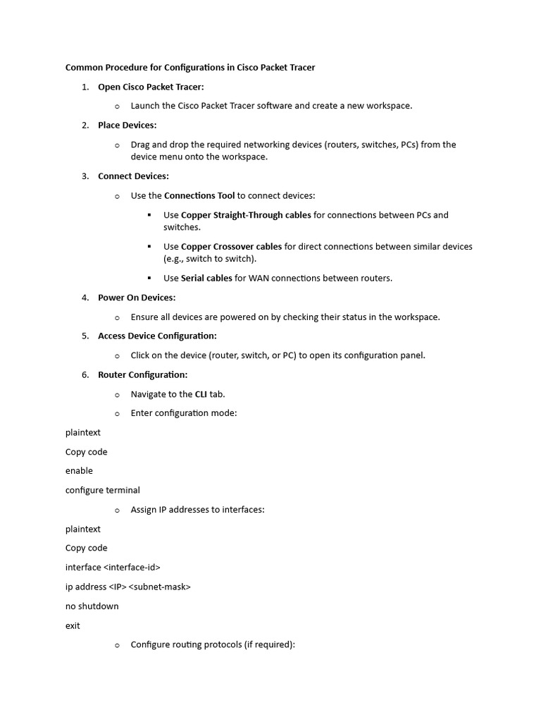 Common Procedure for Configurations in Cisco Packet Tracer | PDF ... Common Procedure for Configurations in Cisco Packet Tracer | PDF ...