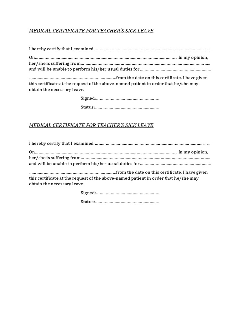 Teacher's Sick Leave Medical Certificate | PDF