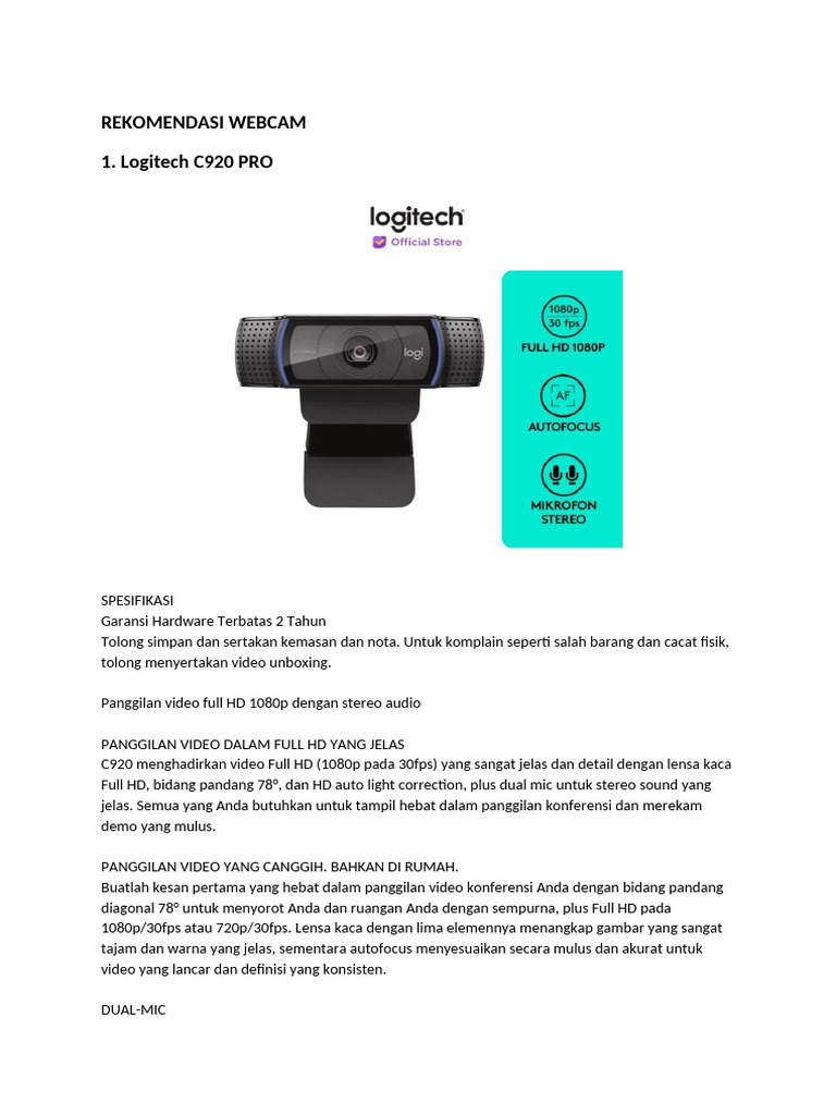 REKOMENDASI WEBCAM | PDF