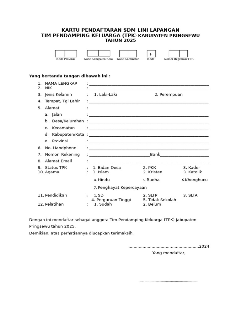Form Pendaftaraan TPK 2025 | PDF Form Pendaftaraan TPK 2025 | PDF