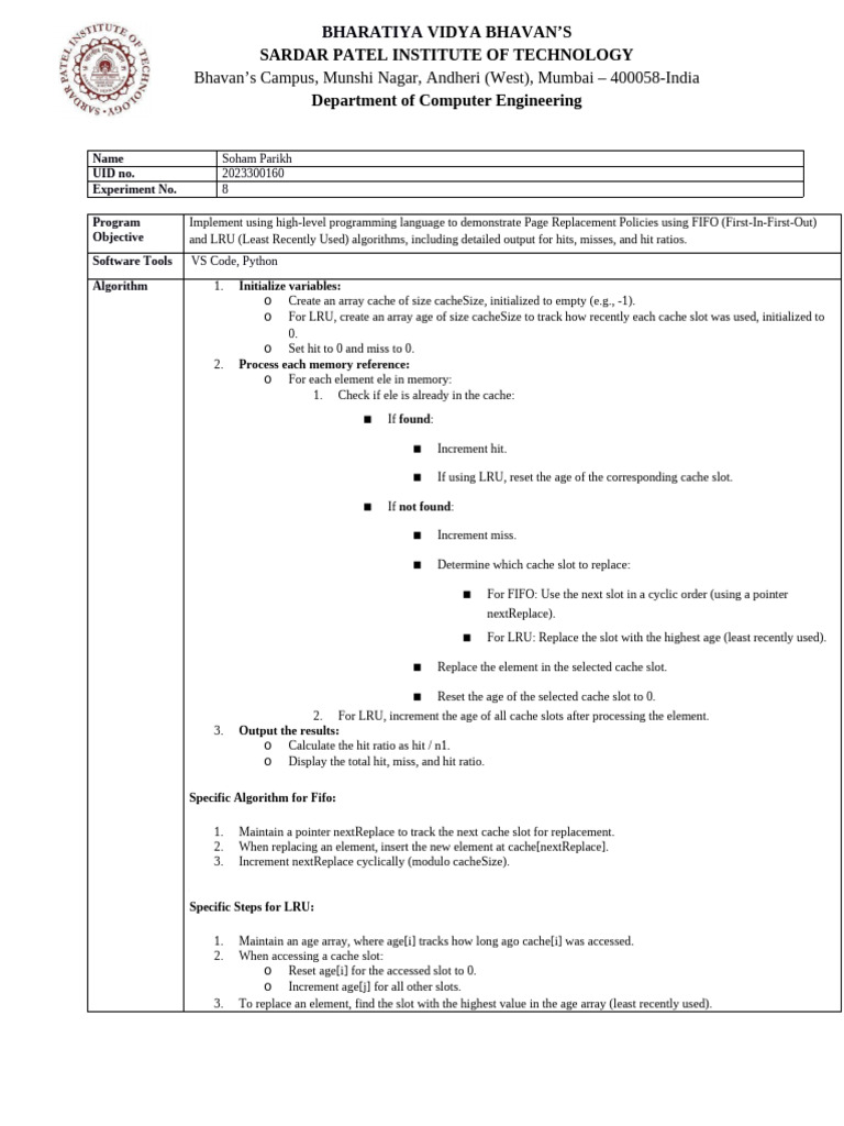 COA Experiment 8 | PDF | Software Development | Algorithms And Data Structures
