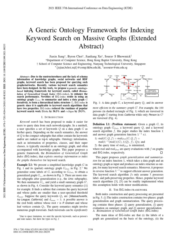 A Generic Ontology Framework For Indexing Keyword Search On Massive Graphs - Extended Abstract ...