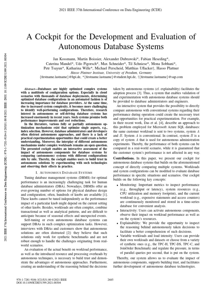 Cockpit for Evaluating Autonomous Databases | PDF | Databases | Database Index