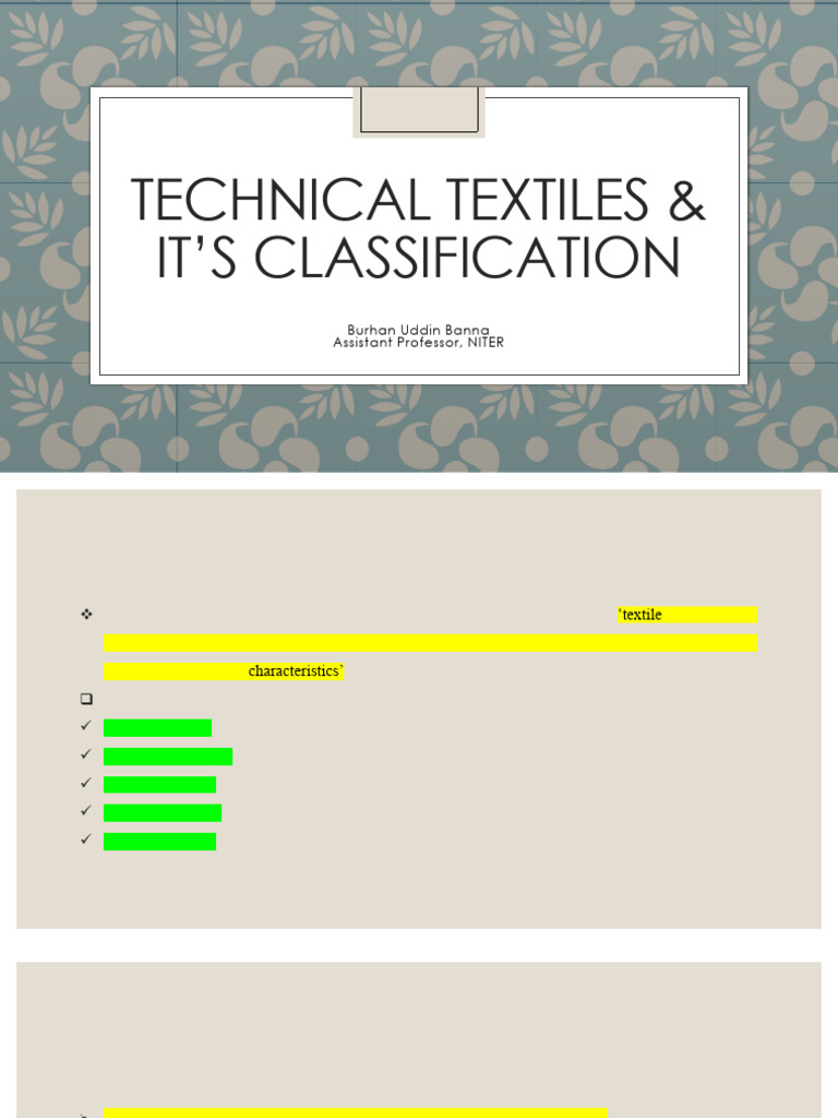Technical Textiles - It-S Classification New | PDF | Textiles
