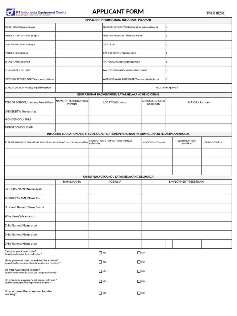 Form Applicant IEC 2024 | PDF