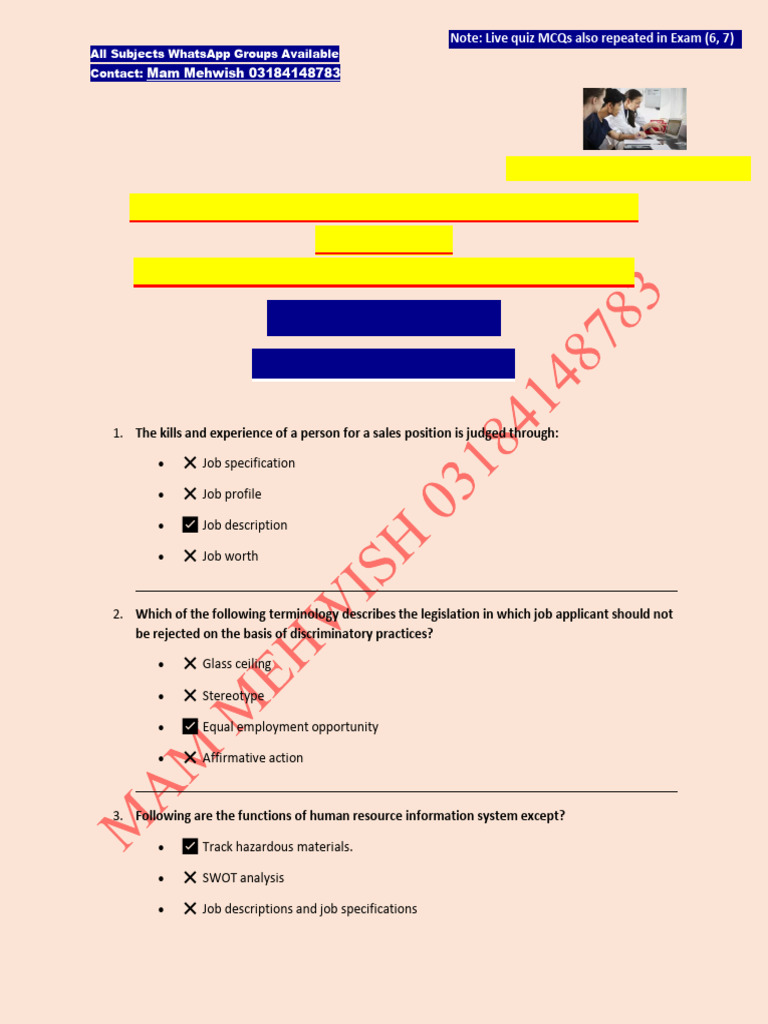 MGT501 MCQs Mids 2024 Mam Mehwish | PDF | Human Resources | Human Resource Management