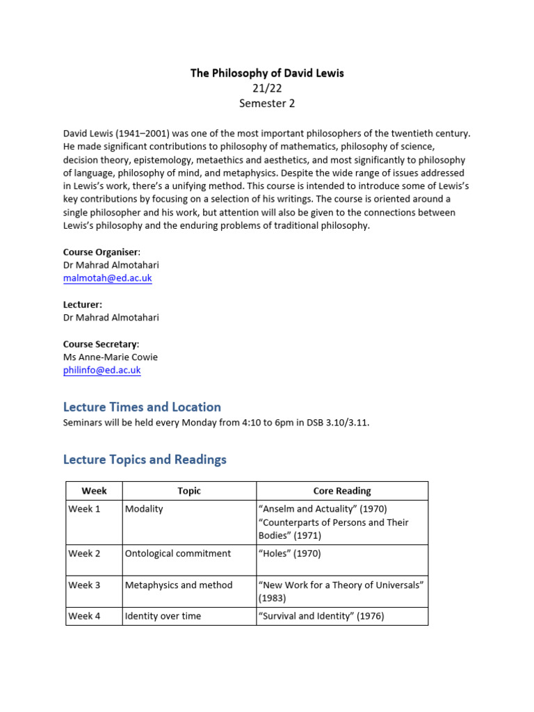 The Philosophy of David Lewis Amended | PDF | Metaphysics | Encyclopedias