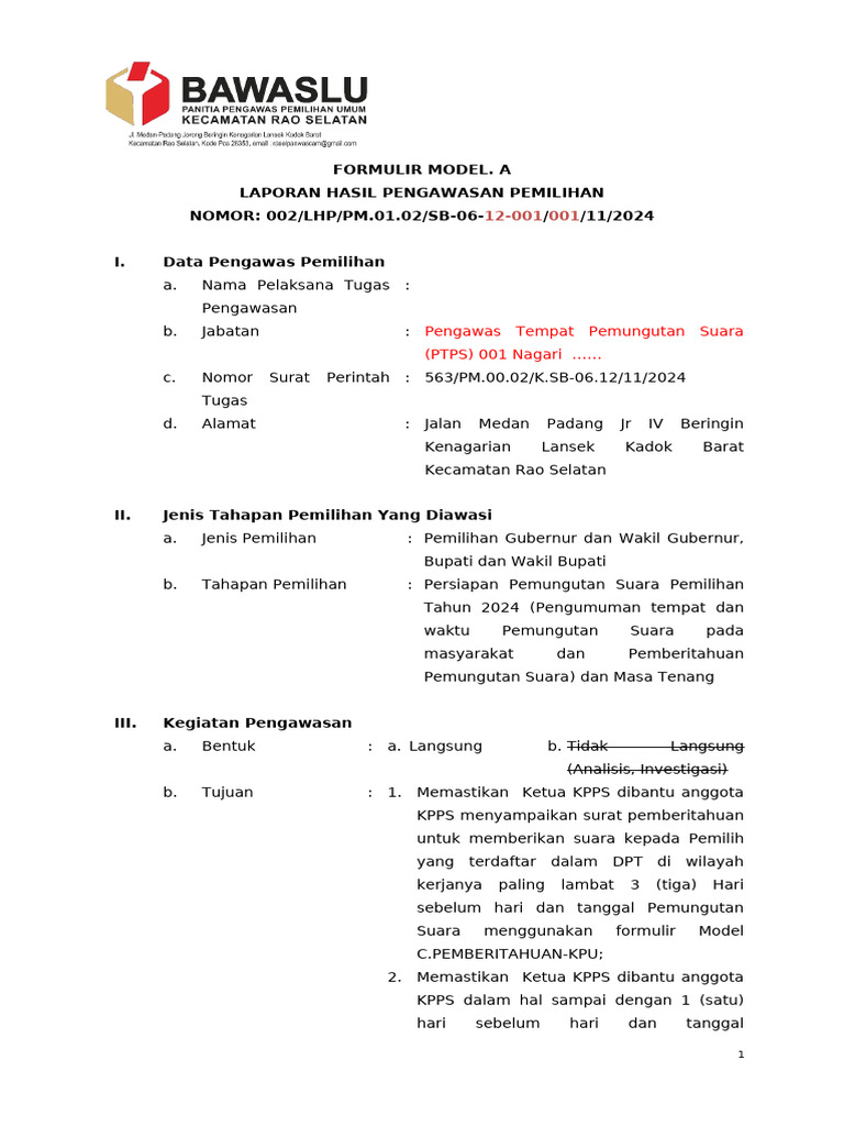 Form A PTPS 24 November 2024 Distribusi C Pemberitahuan | PDF