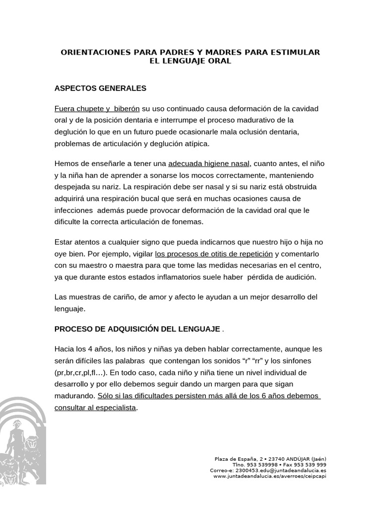 Guía para Padres: Estimular el Lenguaje | PDF | Tartamudeo | Aquisición ...