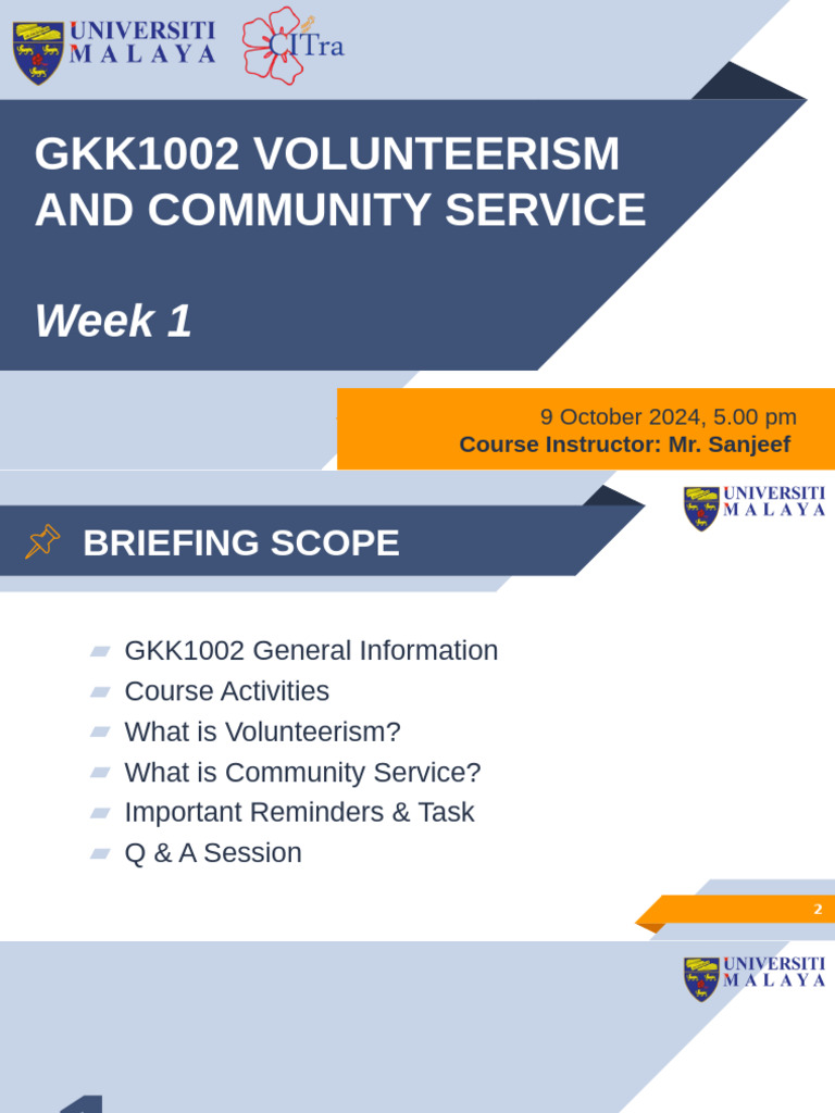 GKK1002 - Introduction (Week 1) | PDF | Volunteering