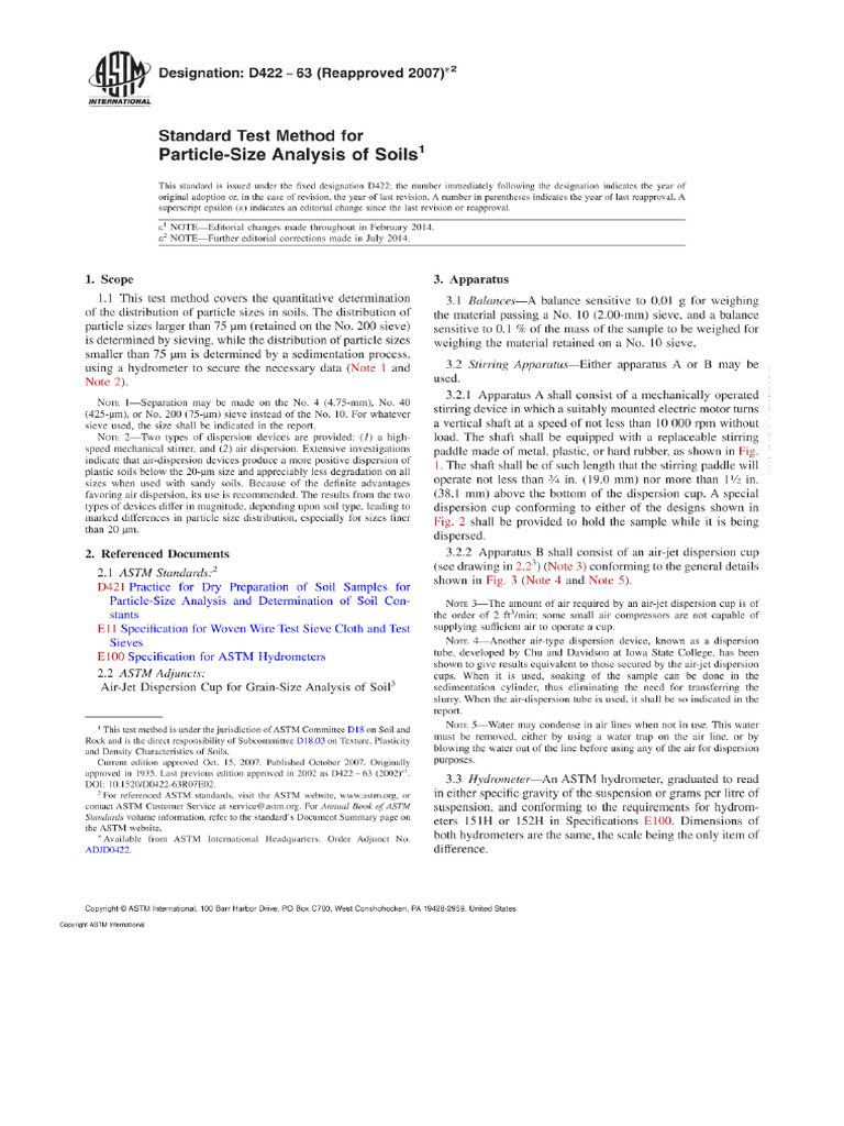 ASTM D422 土壤粒度分析的标准试验方法 | PDF