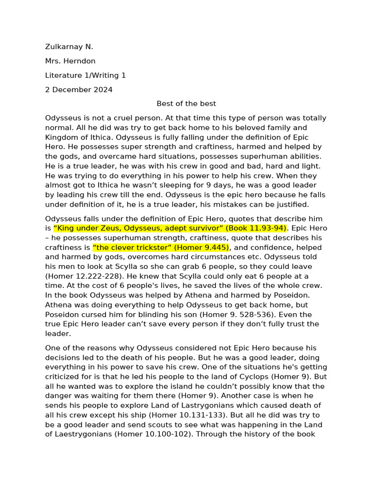 Persuasive Essay peer edit draft - Zulkarnay | PDF | Odysseus | Hero