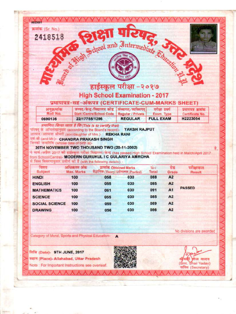 Class 10 Marksheet | PDF