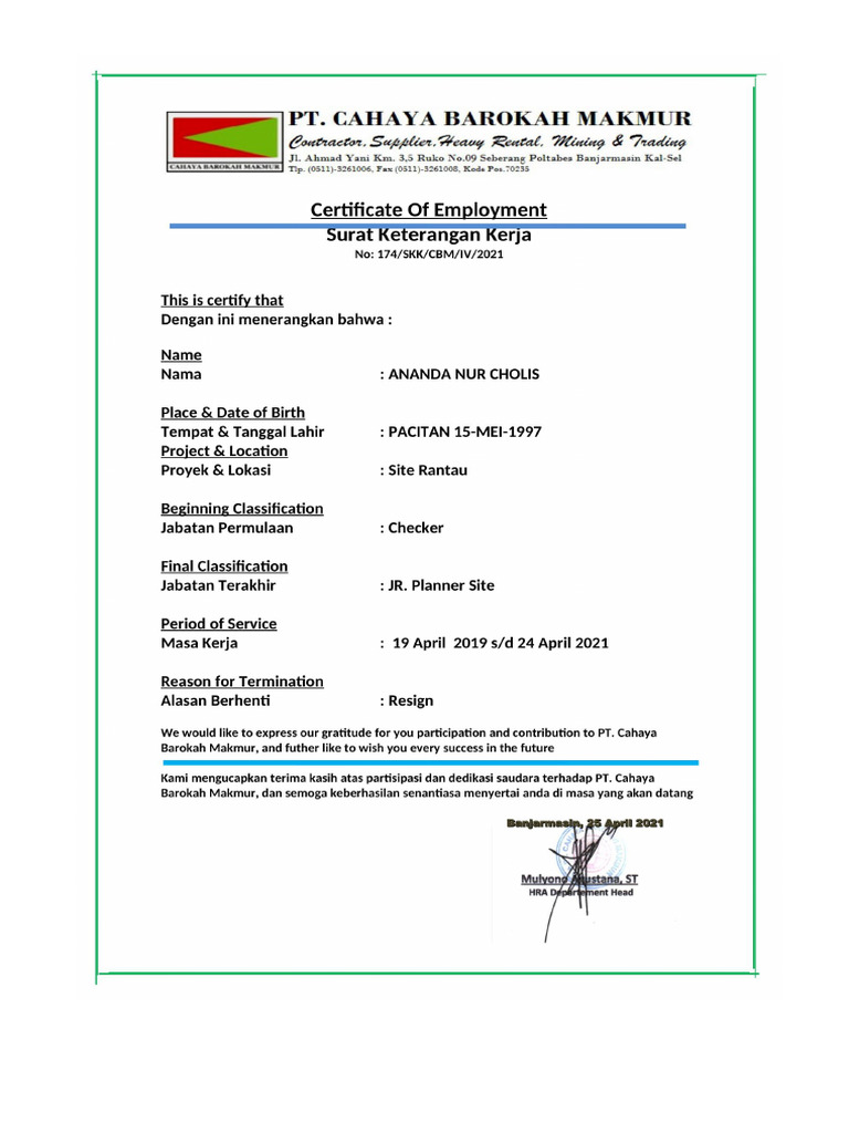 CV Ananda Nur Cholis DH (2)-5 | PDF