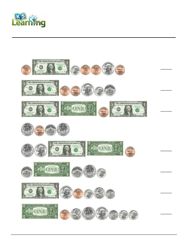 Grade 3 Money Counting Worksheet | PDF