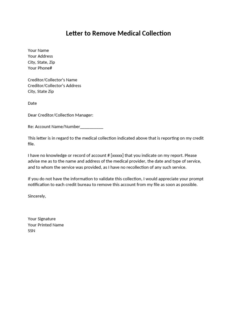 Letter To Remove Medical Collection 2 | PDF