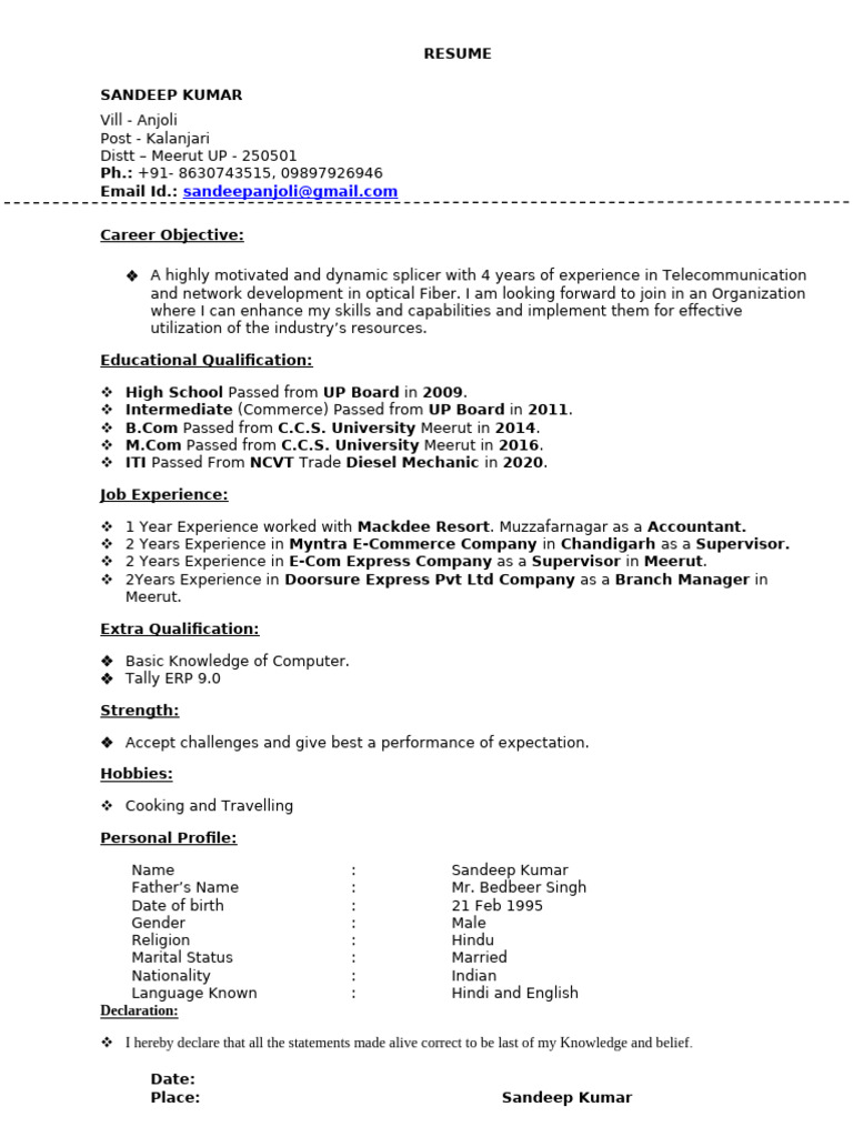 Sandeep Kumar's Telecom Resume | PDF