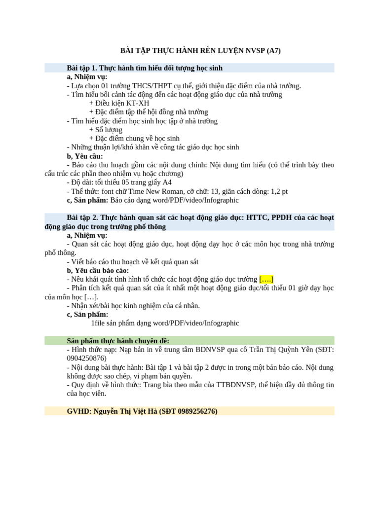 BÀI THỰC HÀNH RÈN LUYỆN NVSP | PDF