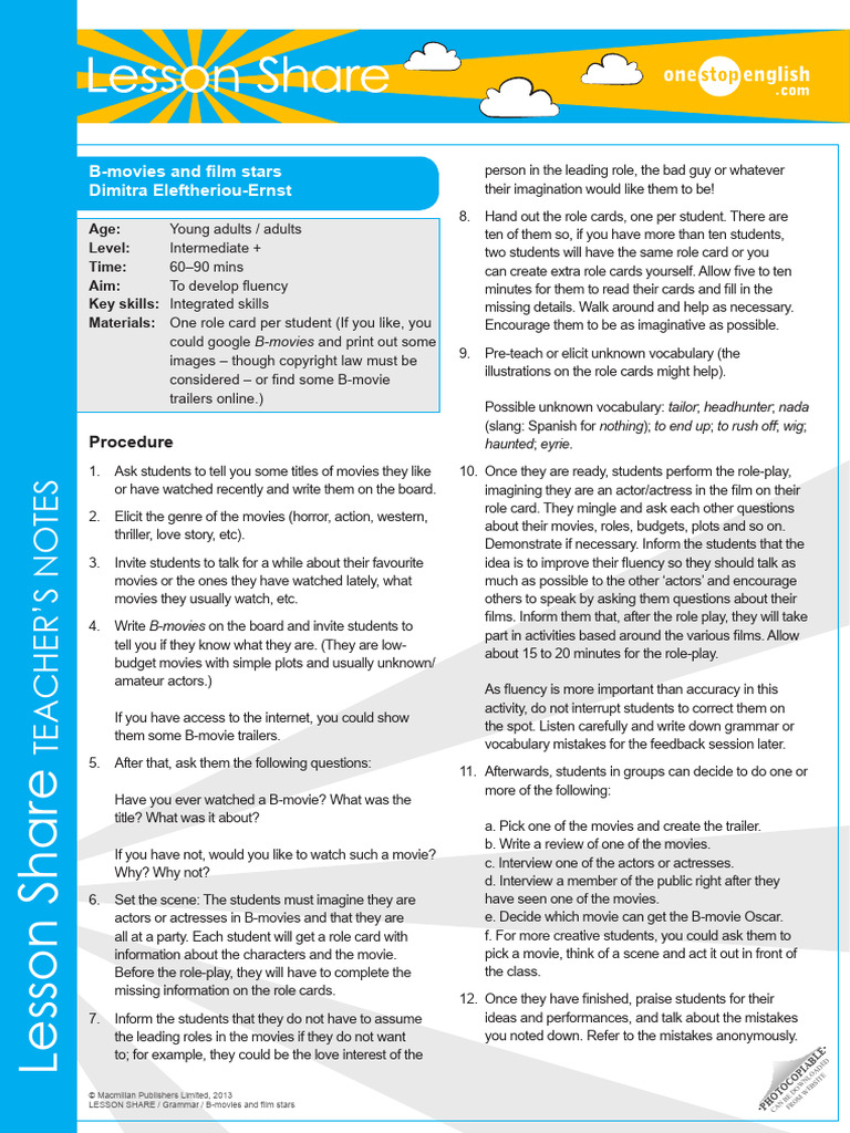 OSE Lesson Share B Movies and Film Stars | PDF