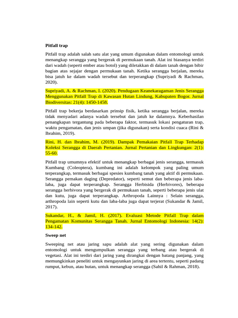 Pitfall Trap Dan Sweep Net | PDF