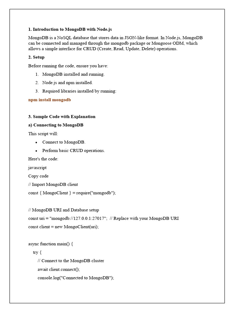 Explain The Mongo Db Working With Nodejs Pdf Mongo Db Databases 6677