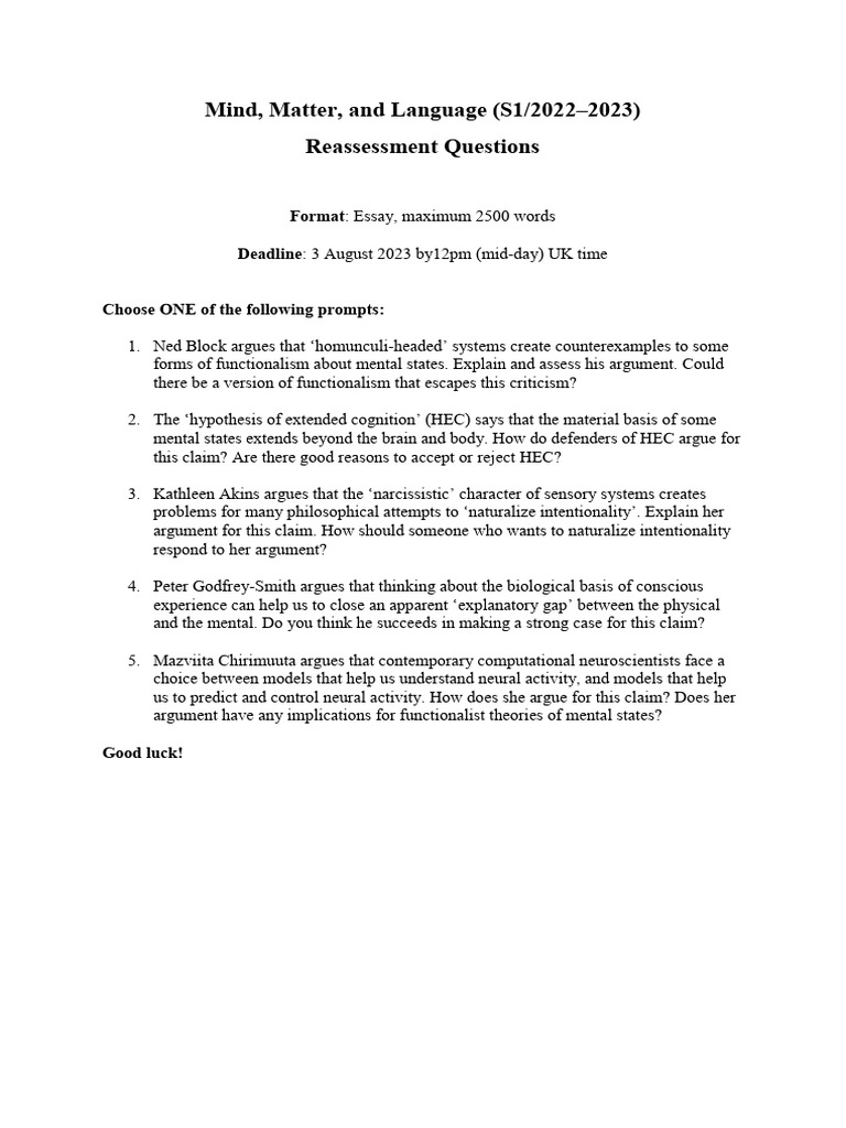 MML Reassessment Questions | PDF