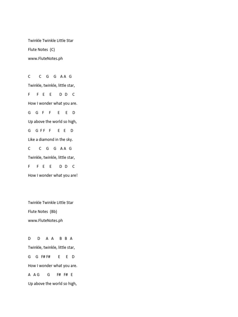 Twinkle Twinkle Little Star (Flute Notes) | PDF