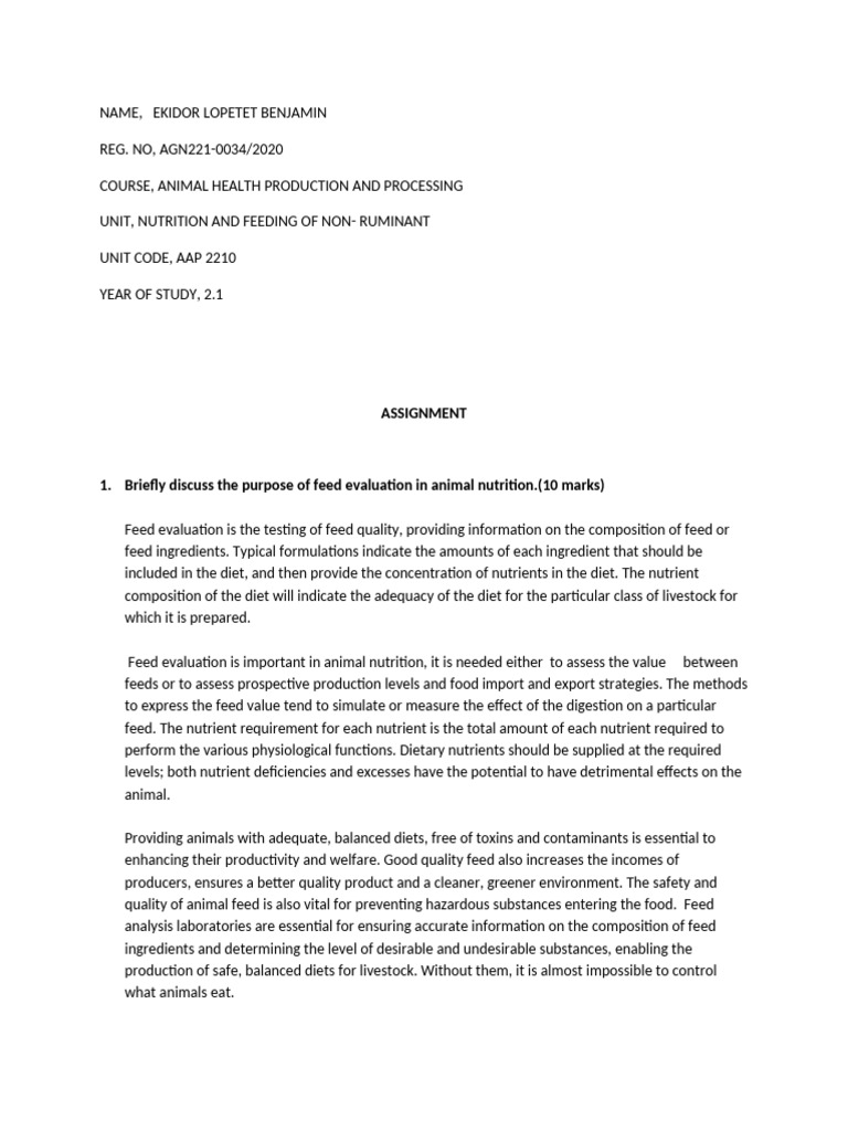 assignment,nutrition and feeding of non-ruminant | PDF | Vitamin E ...
