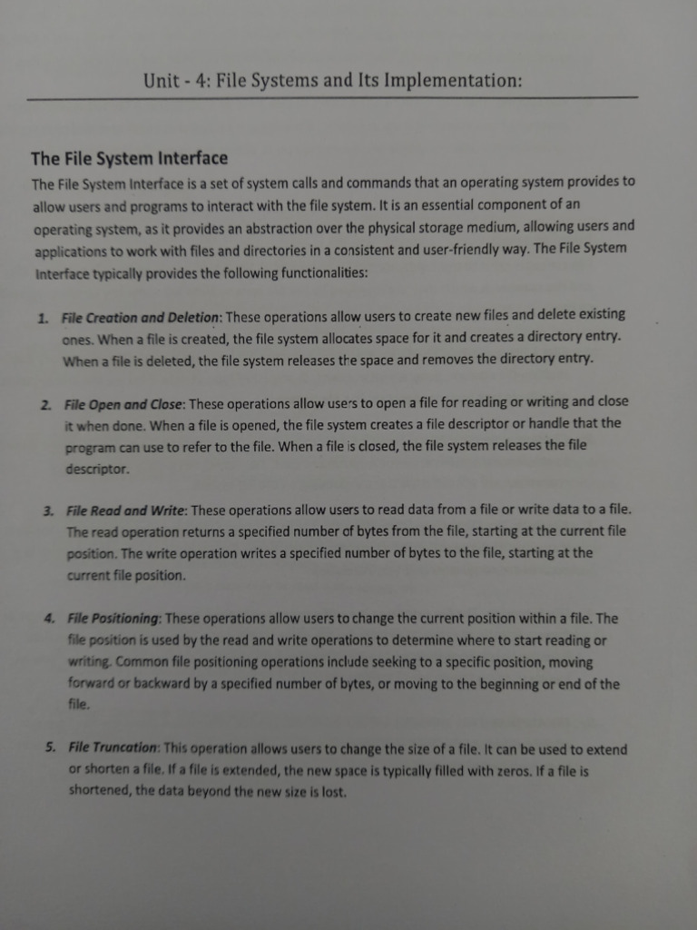 Unit-4 File Systems and Its Implementation | PDF