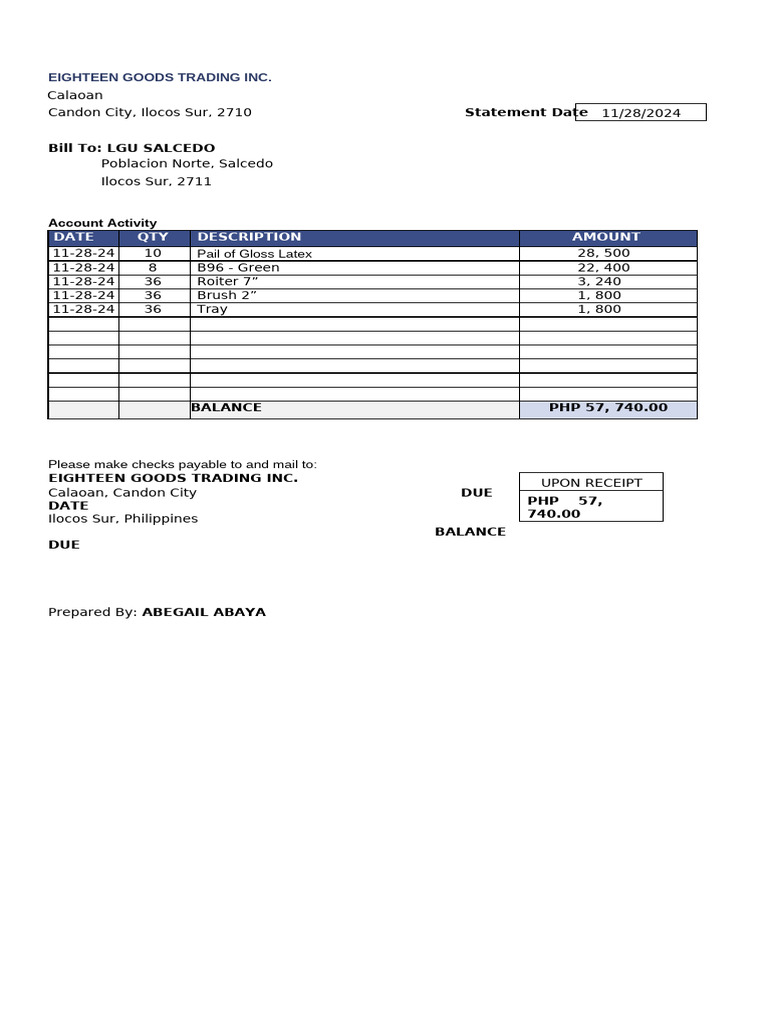 BILLING STATEMENT | PDF