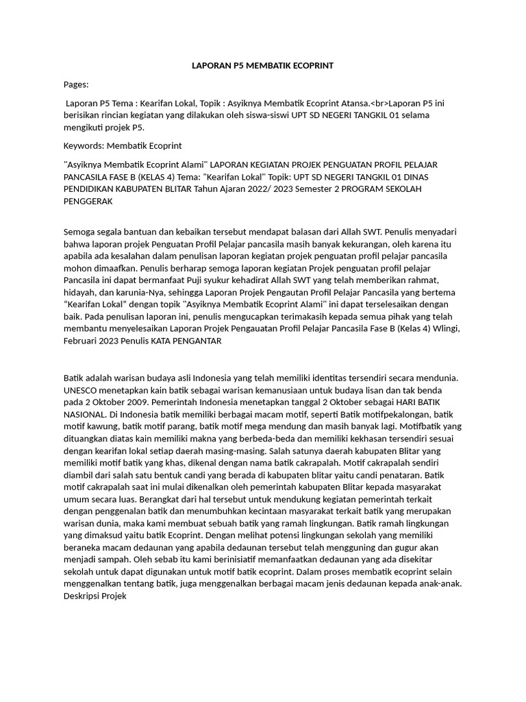 Laporan p5 Membatik Ecoprint | PDF