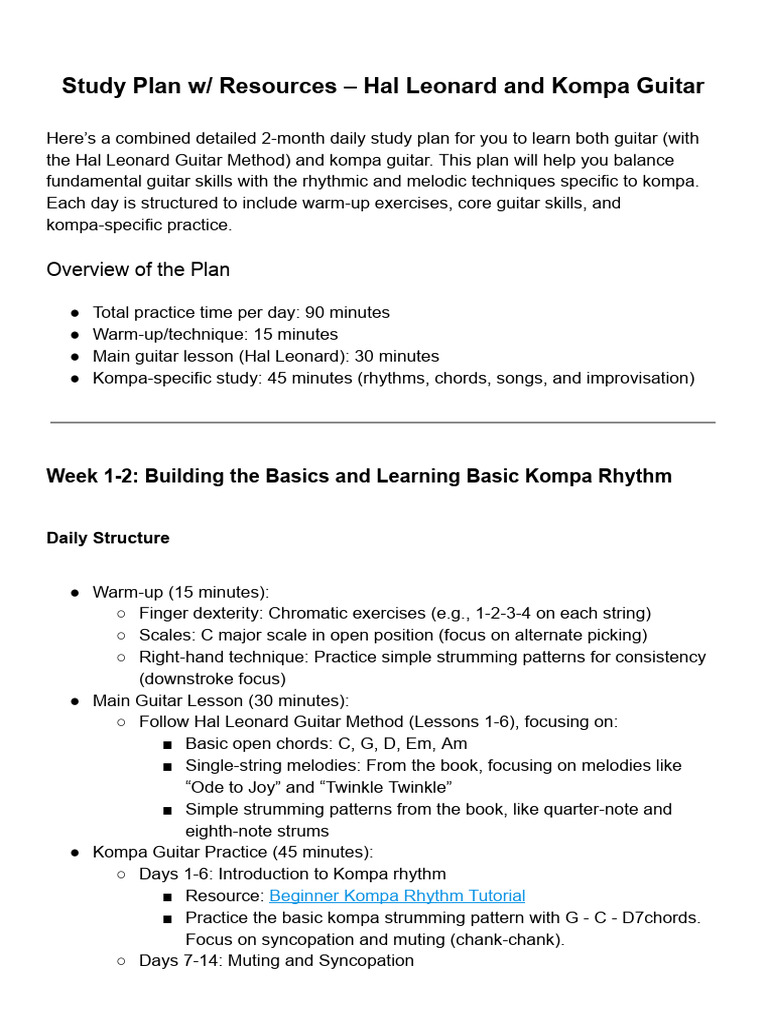 Study Plan – Hal Leonard and Kompa Guitar | PDF | Chord (Music) | Guitars