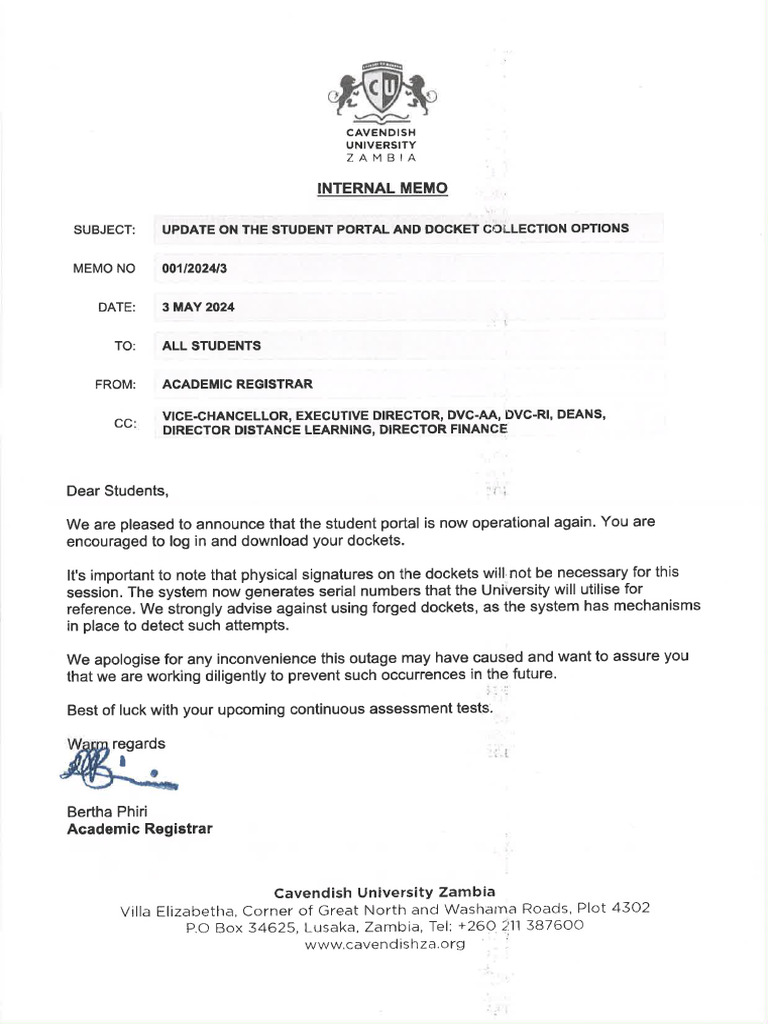 Internal Memo - Portal Update and Docket Collection | PDF