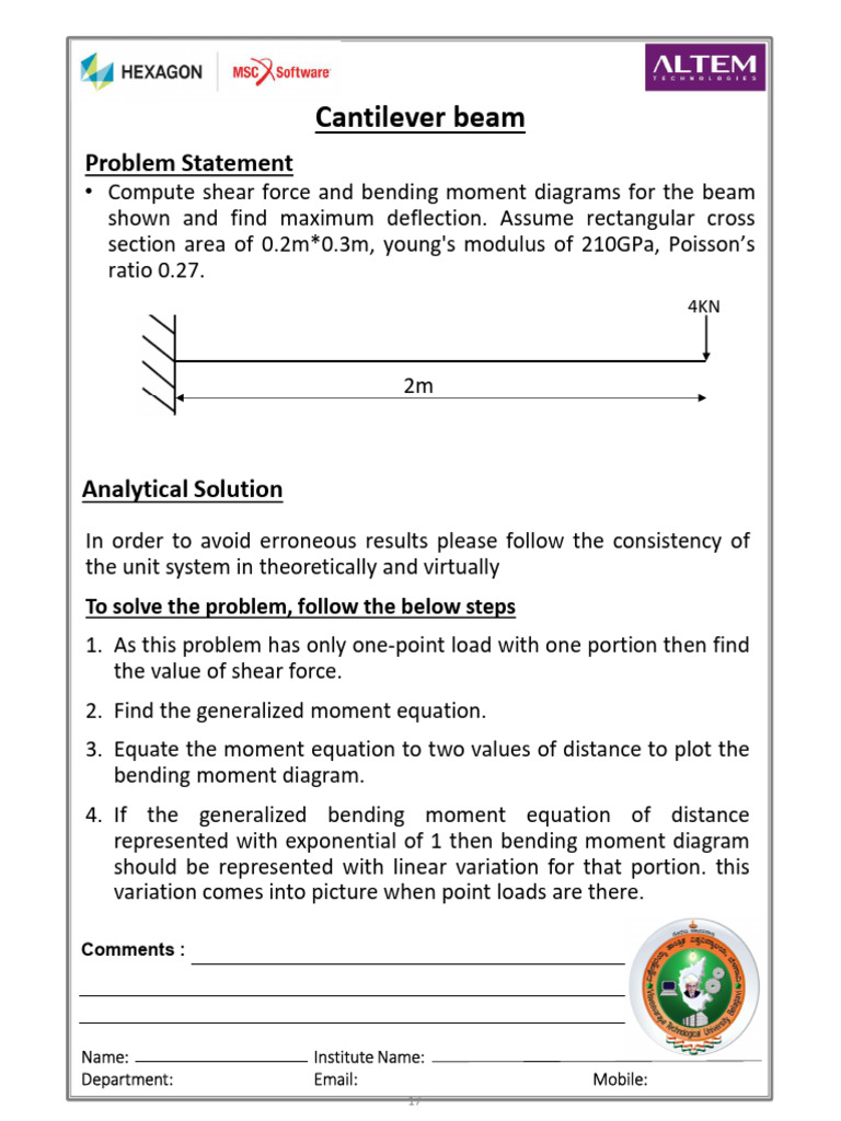 01 Cantilever Beam Point Load Worksheet | PDF