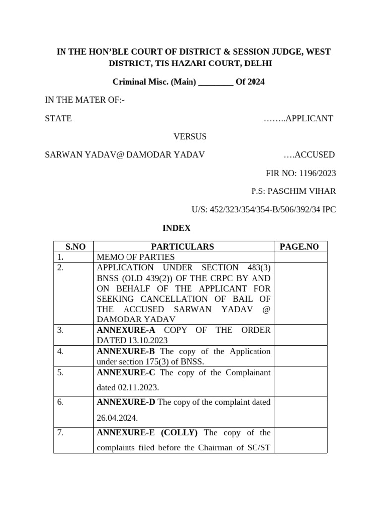 Bail Cancellation Request for Sarwan Yadav | PDF | Bail | Assault