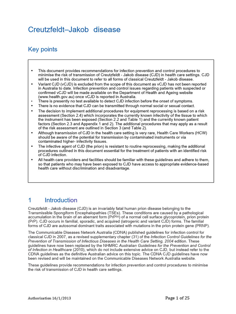 Creutzfeldt Jakob Disease Infection Control Guidelines | PDF ...